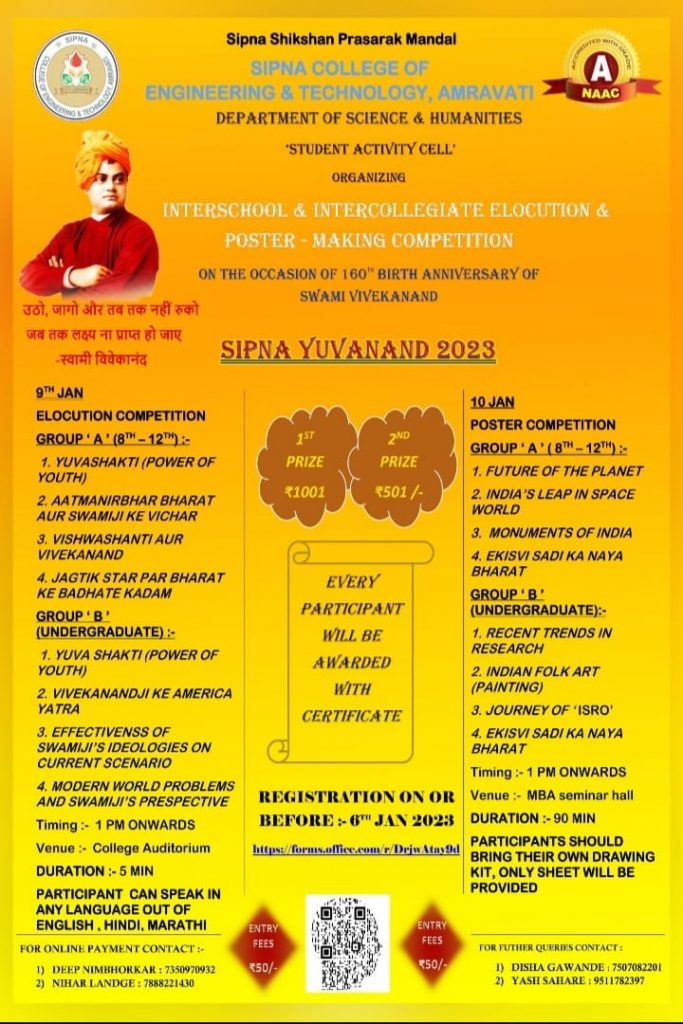 Elocution and Poster- making Competition-YUVANAND 20223 – Sipna College ...