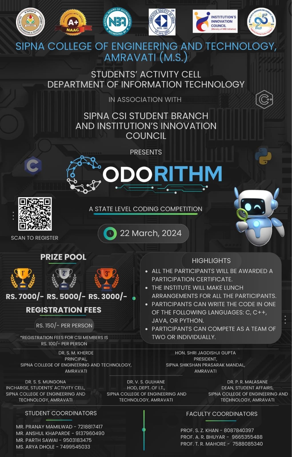 CODORITHM- State-Level Coding Competition organised by Department of IT ...